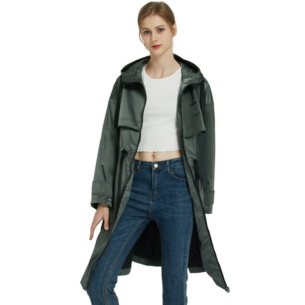 Orolay Women's Rain Waterproof Hooded Trench Coat Jacket with Waist ...