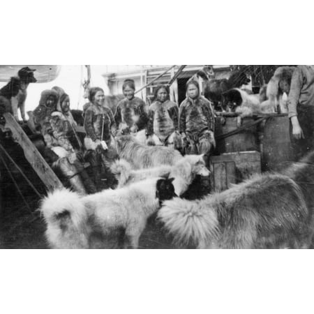 Peary Expedition, C1908. /Ninuits And Sled Dogs On Board Robert Peary'S ...