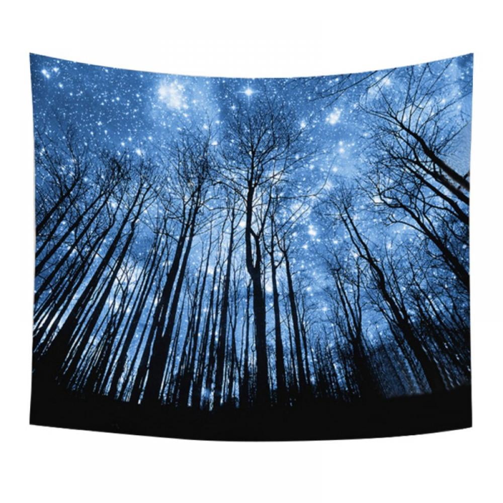 51X59Inch Tapestry Forest And Starry Printed Tapestry Polyester Fabric ...