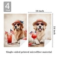 A dog wearing sunglasses and a straw hat with a drink in itkitchen ...