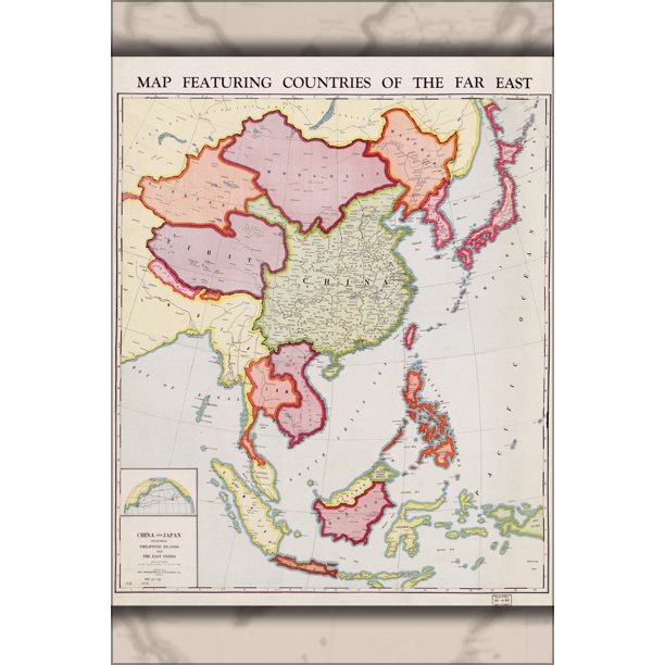 24"x36" Gallery Poster, map of China Japan & Philippines 1932 - Walmart.com