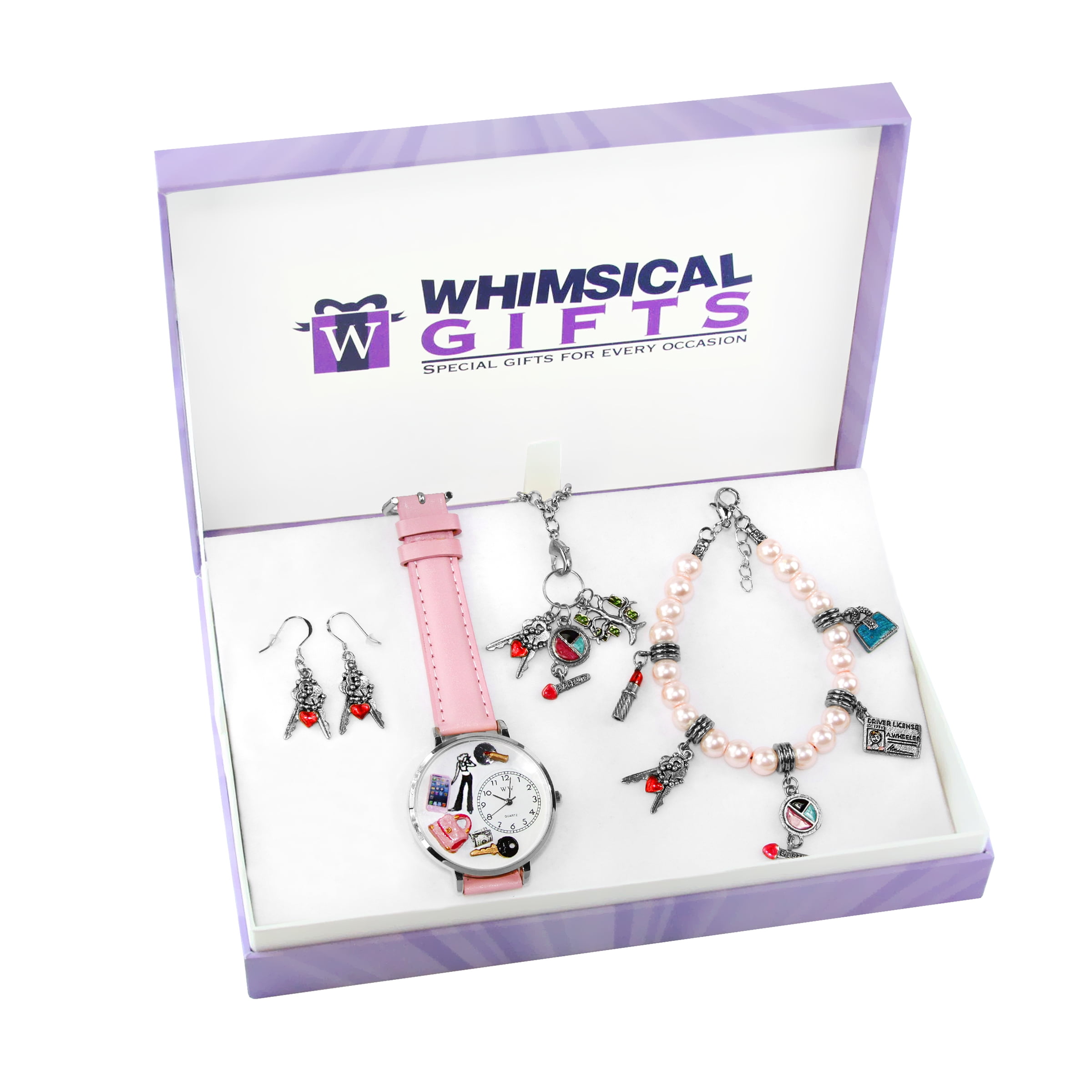 Teen Girl Silver 4-piece Watch-Bracelet-Necklace-Earrings Jewelry Set ...