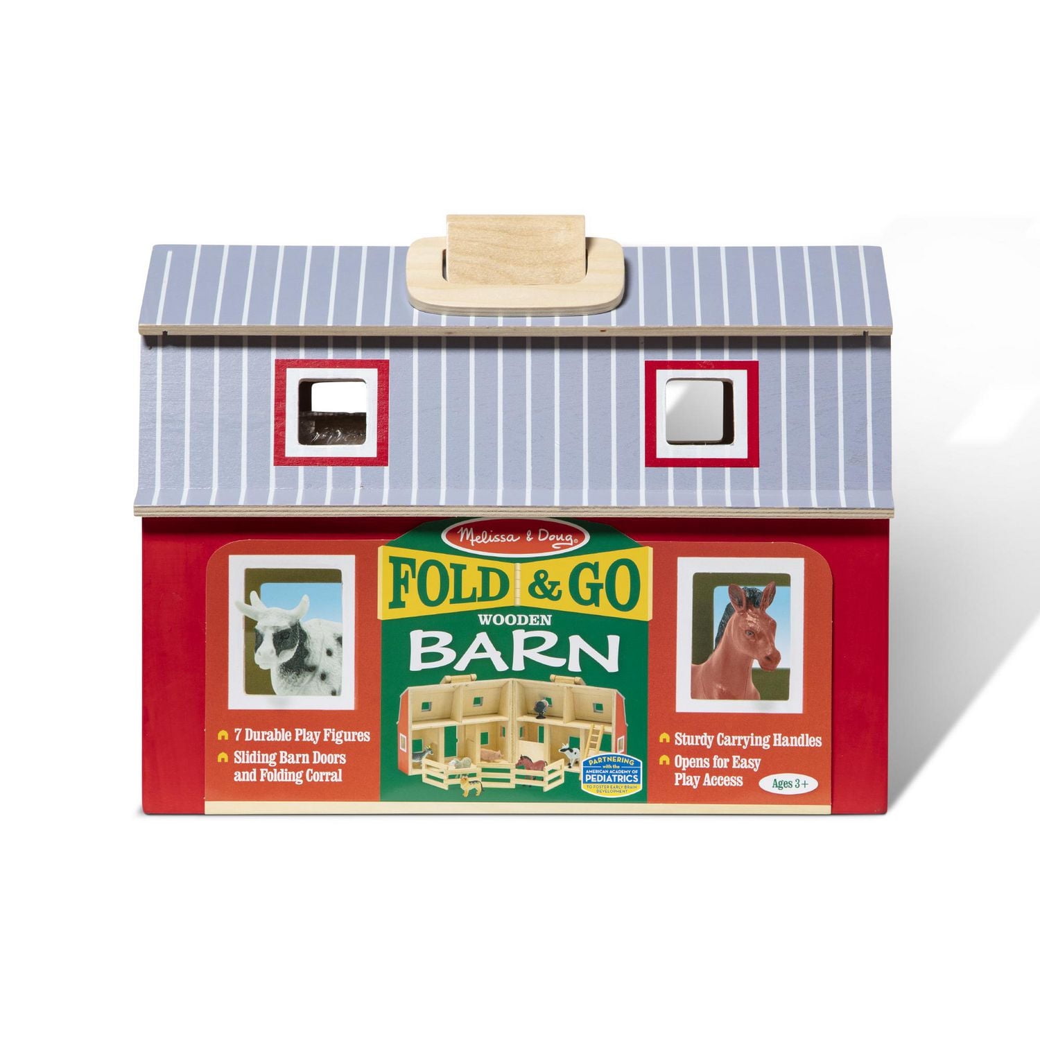 Melissa & Doug Fold and Go Wooden Barn With 7 Animal Play Figures ...