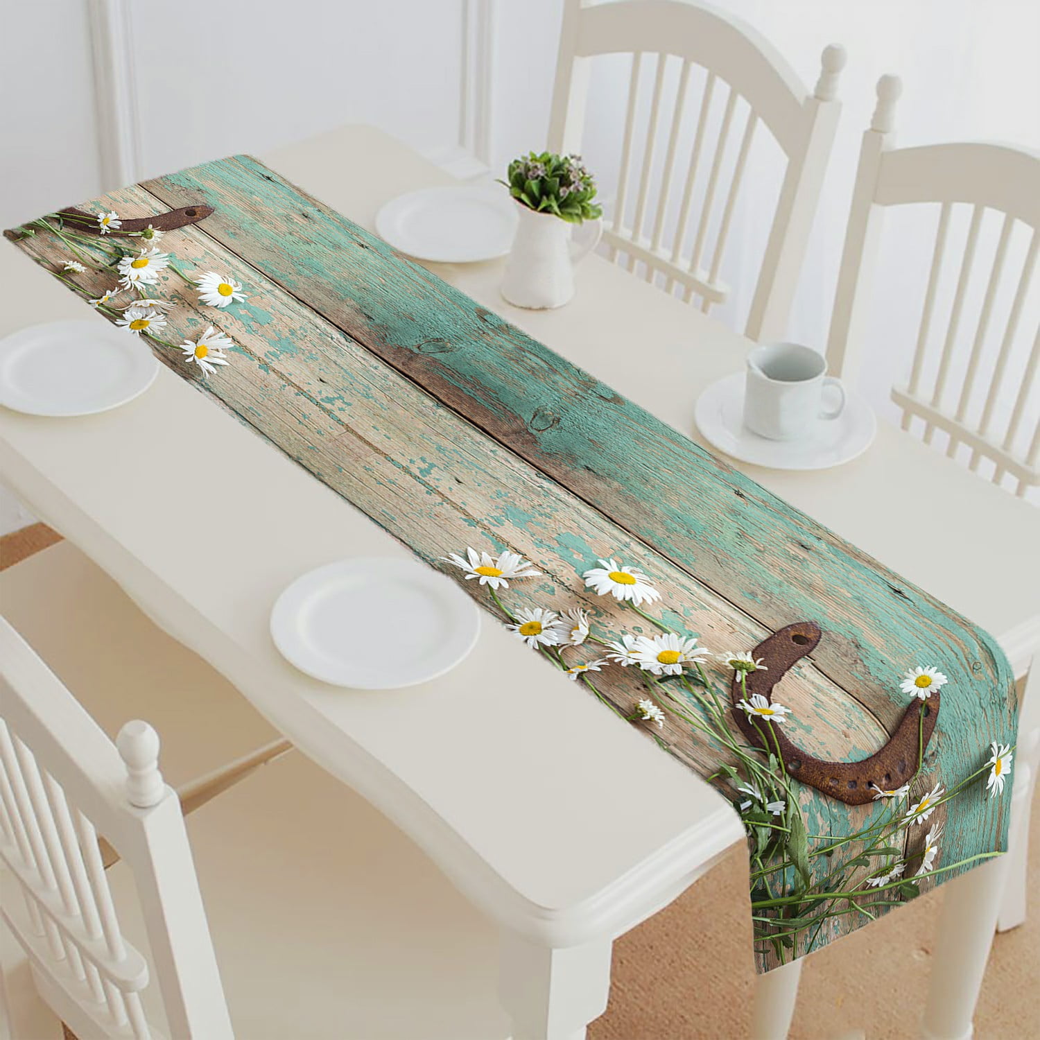 ABPHQTO Rustic Rusty Horseshoe And Daisies Table Runner Placemat ...