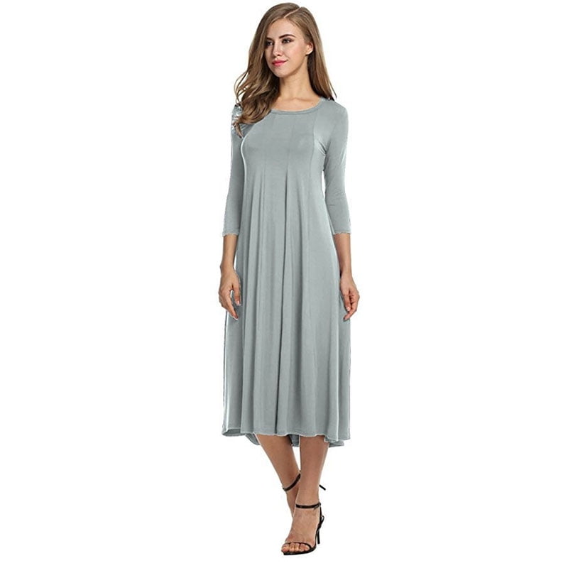 Freshlook Womens Autumn O Neck Pure Color Pendulum Dress Casual