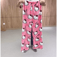 Cartoon Cat Print Fleece Lounge Pants, Soft Plush Casual Sleep Bottoms ...
