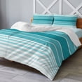 4 Piece Duvet Cover Set Full, Gradient Turquoise White Stripes Soft ...