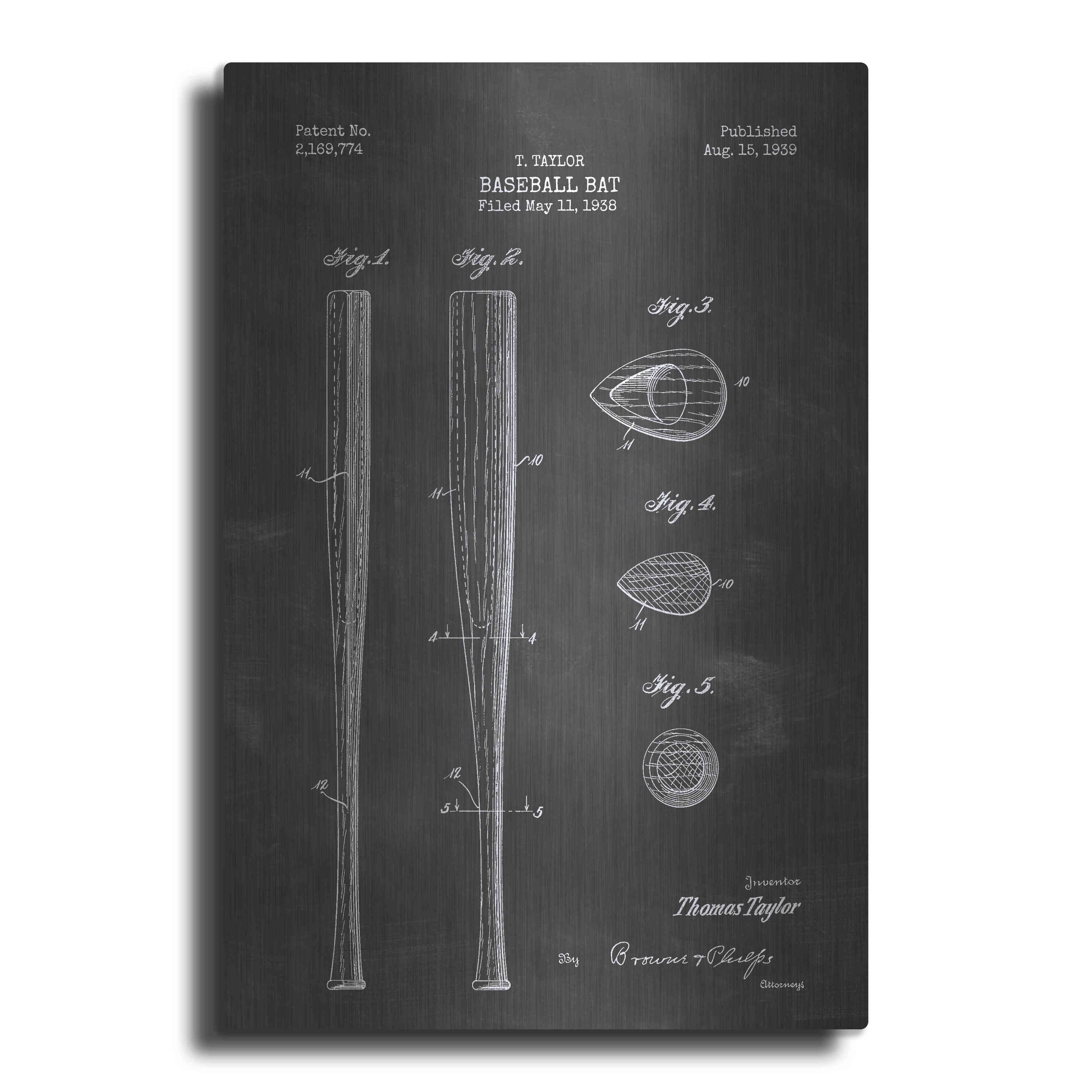Luxe Metal Art 'Baseball Bat Blueprint Patent Chalkboard' Metal Wall ...