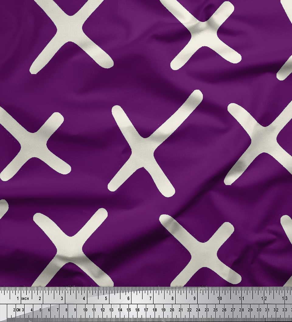 Soimoi Purple Poly Georgette Fabric Cross Symbol Fabric Prints By Yard ...