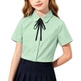 AHTJRT Girls Uniform Shirt Tie Front Lapel Collared Button Down Short ...
