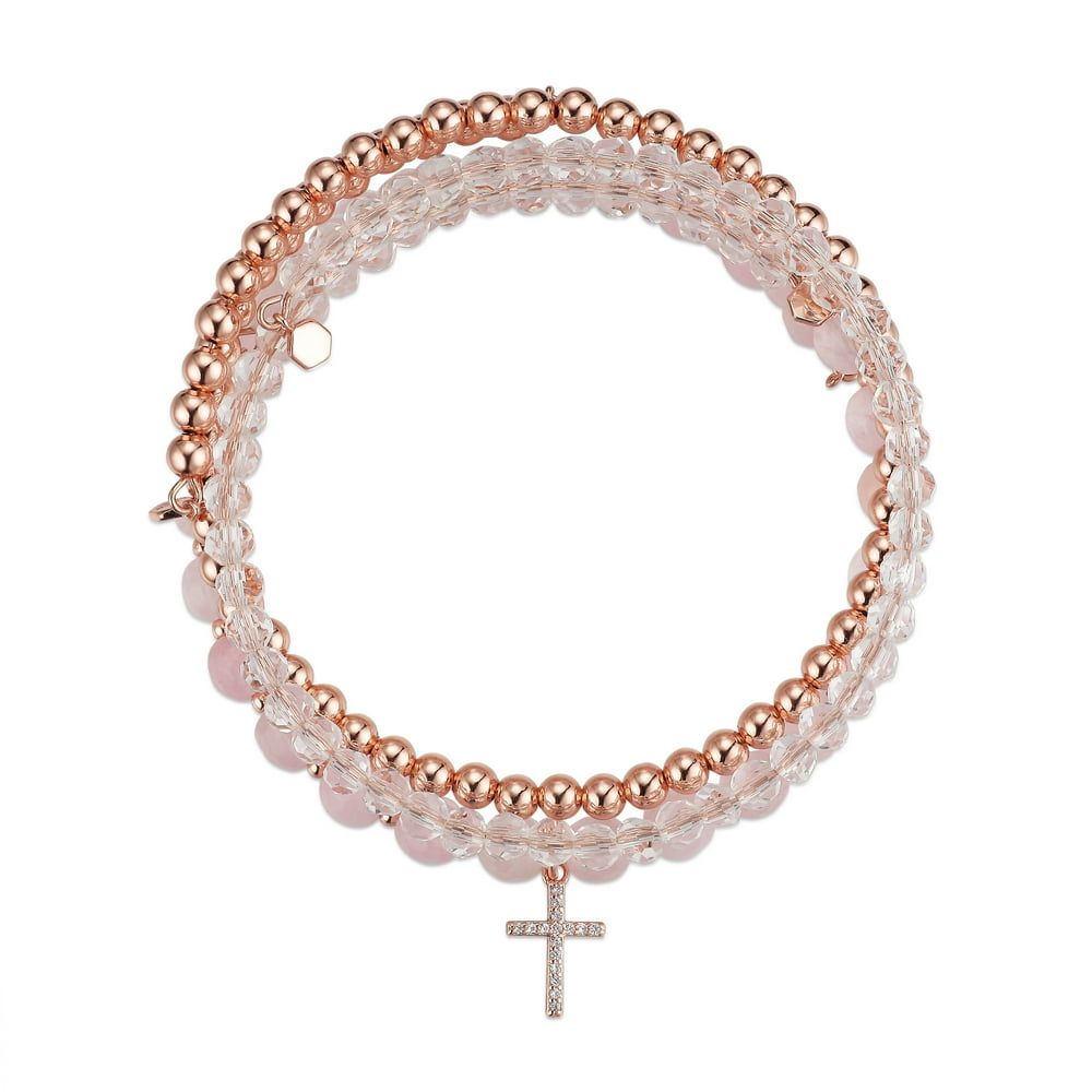 Believe by Brilliance - 14kt Gold Flash-Plated Genuine Rose Quartz and ...