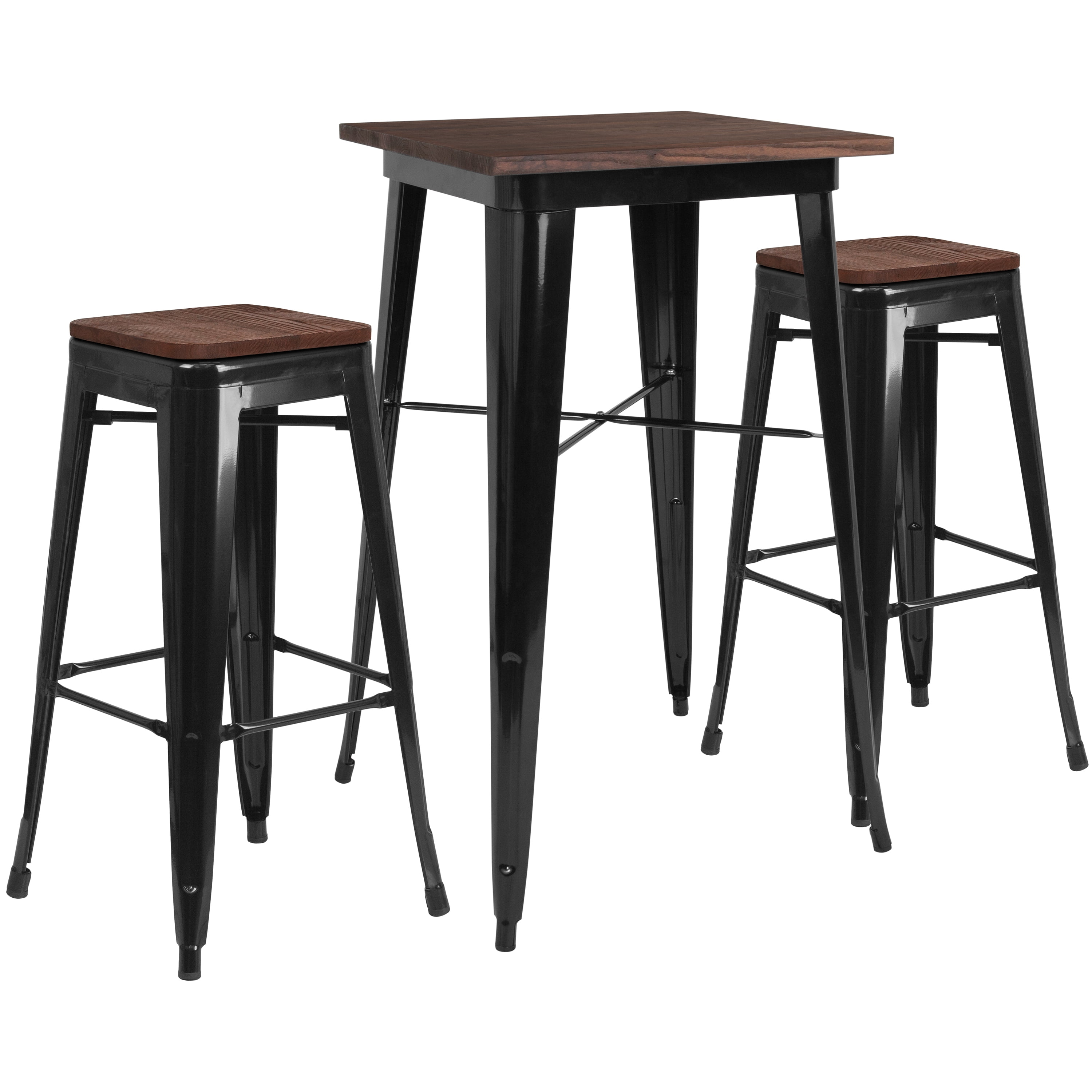 Flash Furniture 23.5" Square Black Metal Bar Table Set with Wood Top ...