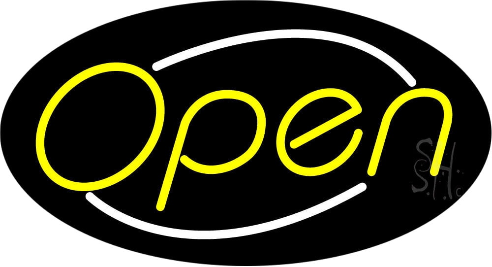 Yellow Open With White Border Oval Animated LED Neon Sign 13 x 24 ...