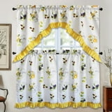 3 Piece Kitchen Curtain Swag Set, Window Treatment Olive Printed Design ...