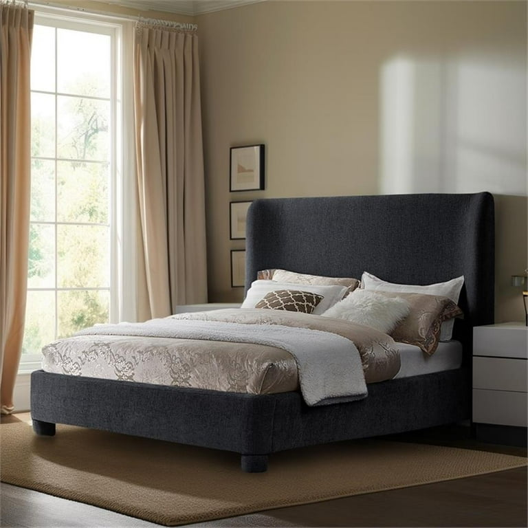 Meridian Furniture Penny Black Chenille Fabric Full Bed Walmart