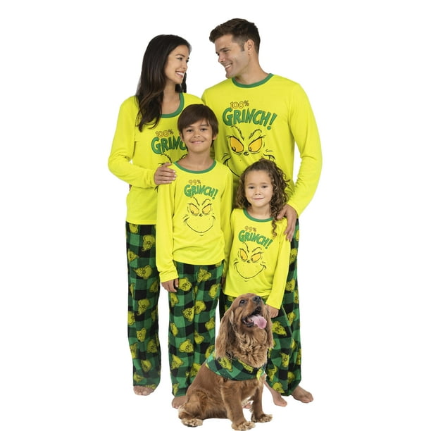 Dr. Seuss 100% Grinch Family Matching Mens 2 Piece Pajama Set, Green ...