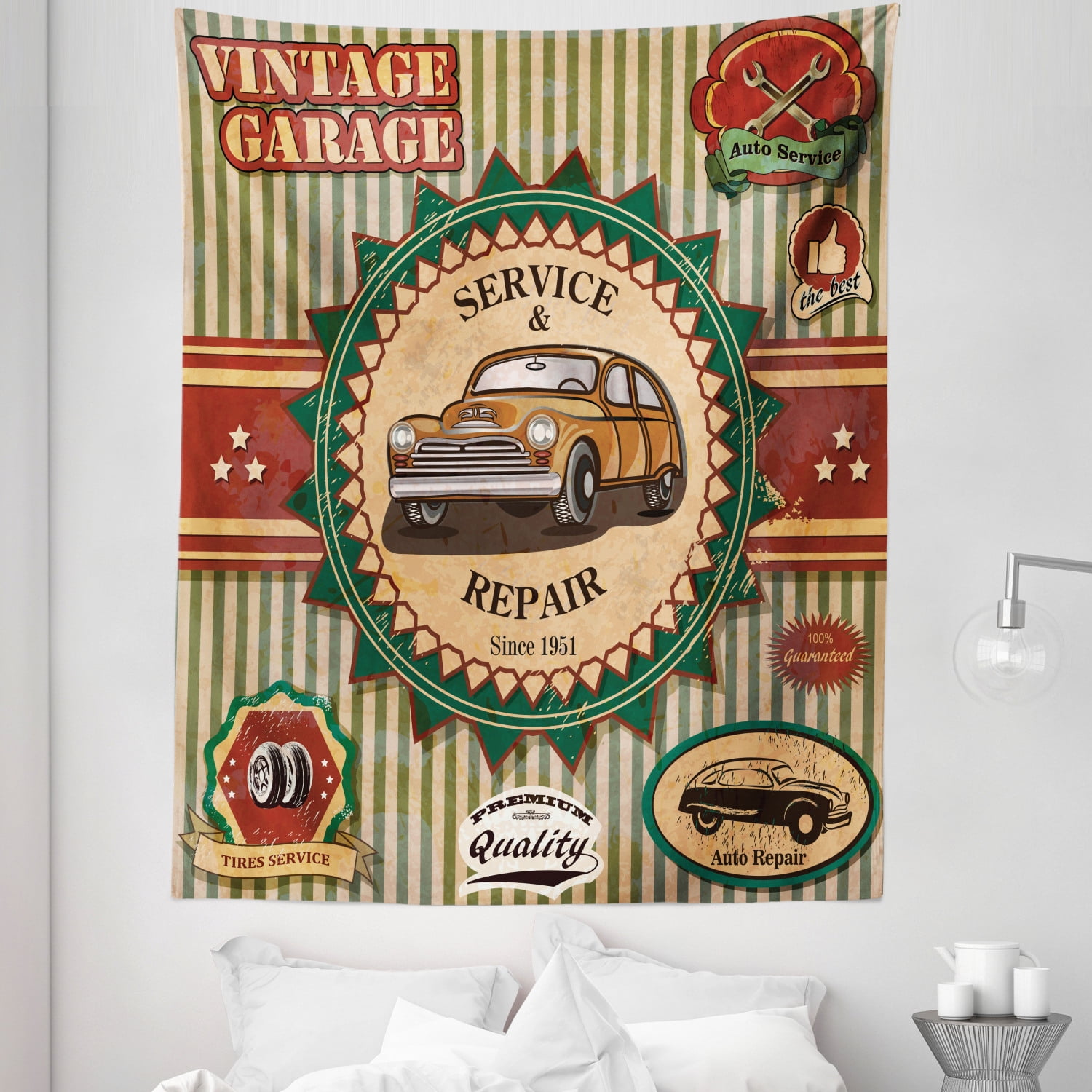Retro Tapestry, Composition of Vintage Retro Car Emblem in Faint Color ...