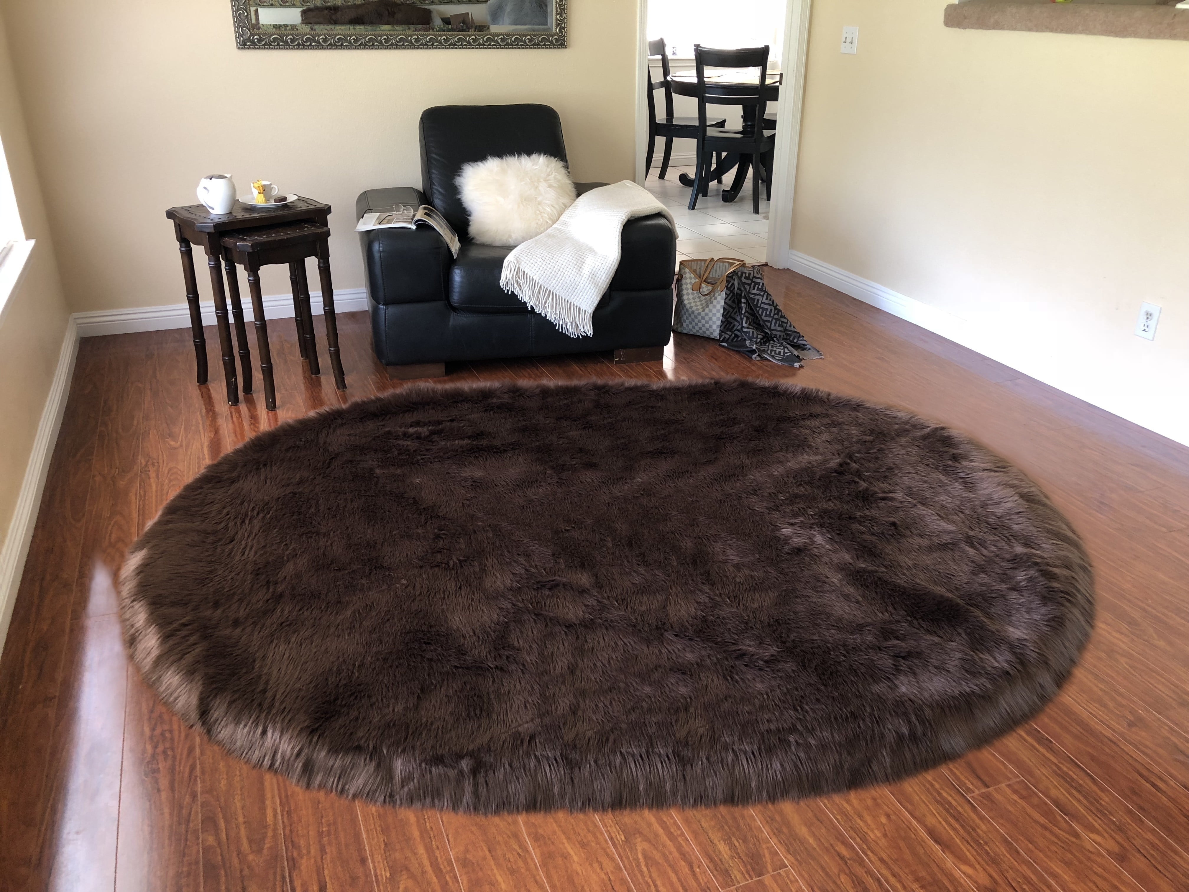 Soho Luxurious Faux Sheepskin Oval Shape Brown Shag Area Rug - Walmart.com