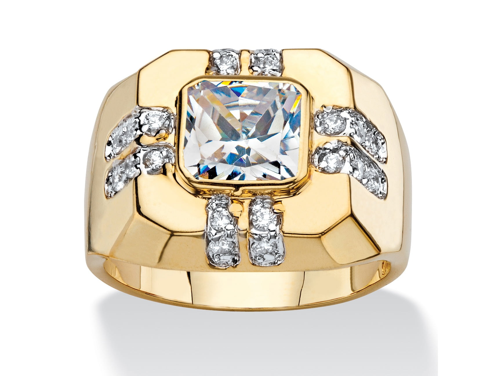 Men's Square-Cut Cubic Zirconia Octagon Ring 2.12 TCW 14k Gold-Plated ...