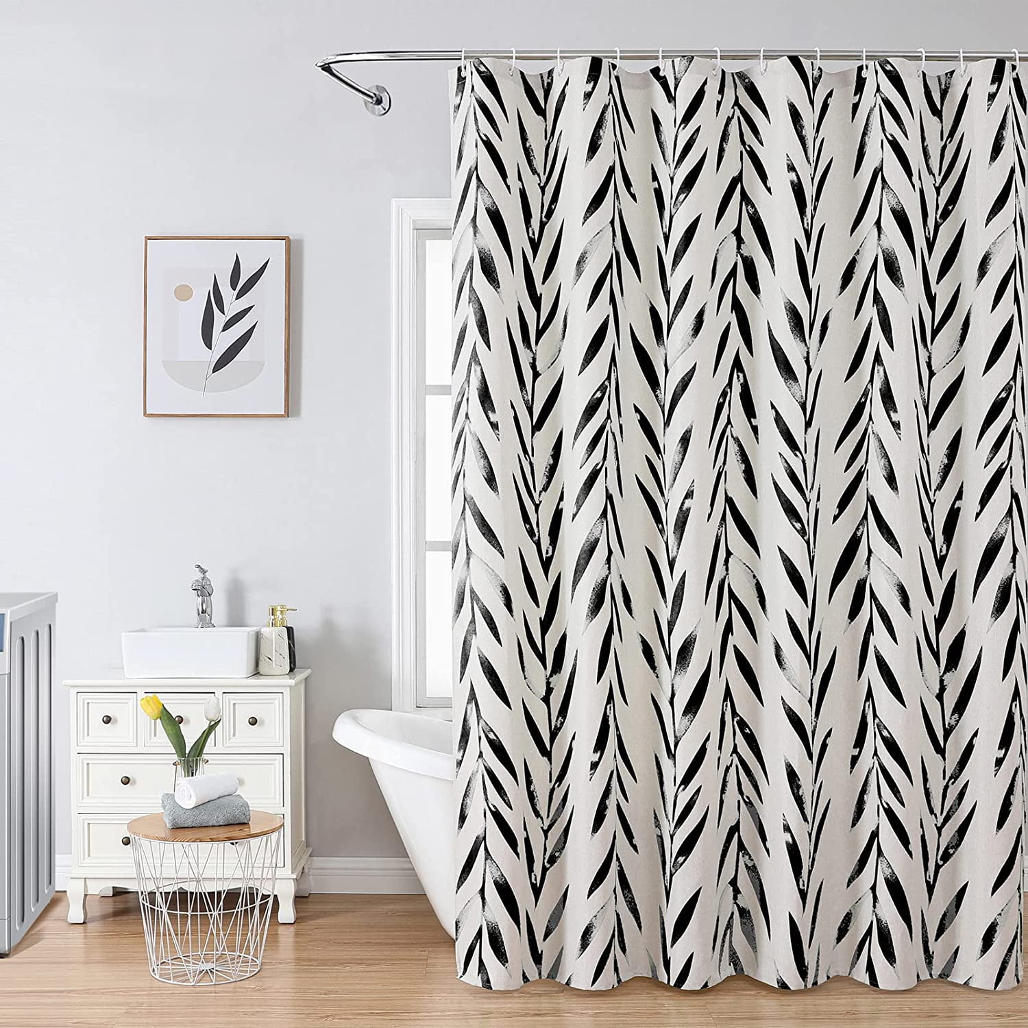 Farmhouse Shower Curtain, 78 inch Fabric Shower Curtain with Leaves for Minimalist Bathroom ...