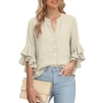 Bohemian Style Ruffled Sleeve Casual V Neck Button Down T Shirt for ...