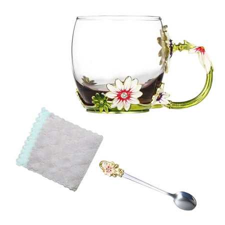 Justharion 350ml Enamel Blue Rose Flower cup glass coffee mug 320ml ...