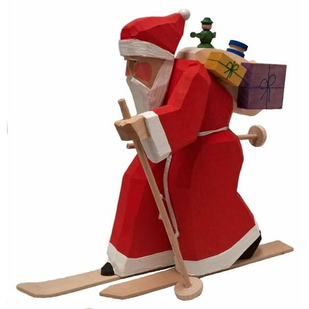 Skiing Santa Claus German Wood Carved Christmas Figurine Made in ...