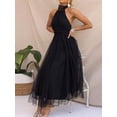 Black Halter Neck Tulle High Waist A-Line Midi Dress With Backless ...