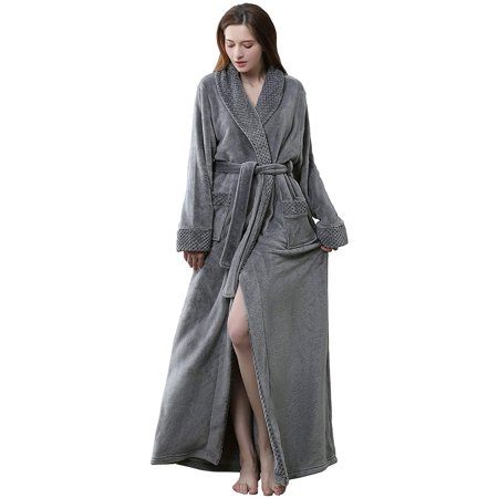 Womens Long Fleece Robes Luxurious Plush Bathrobe Full Length Pajamas ...
