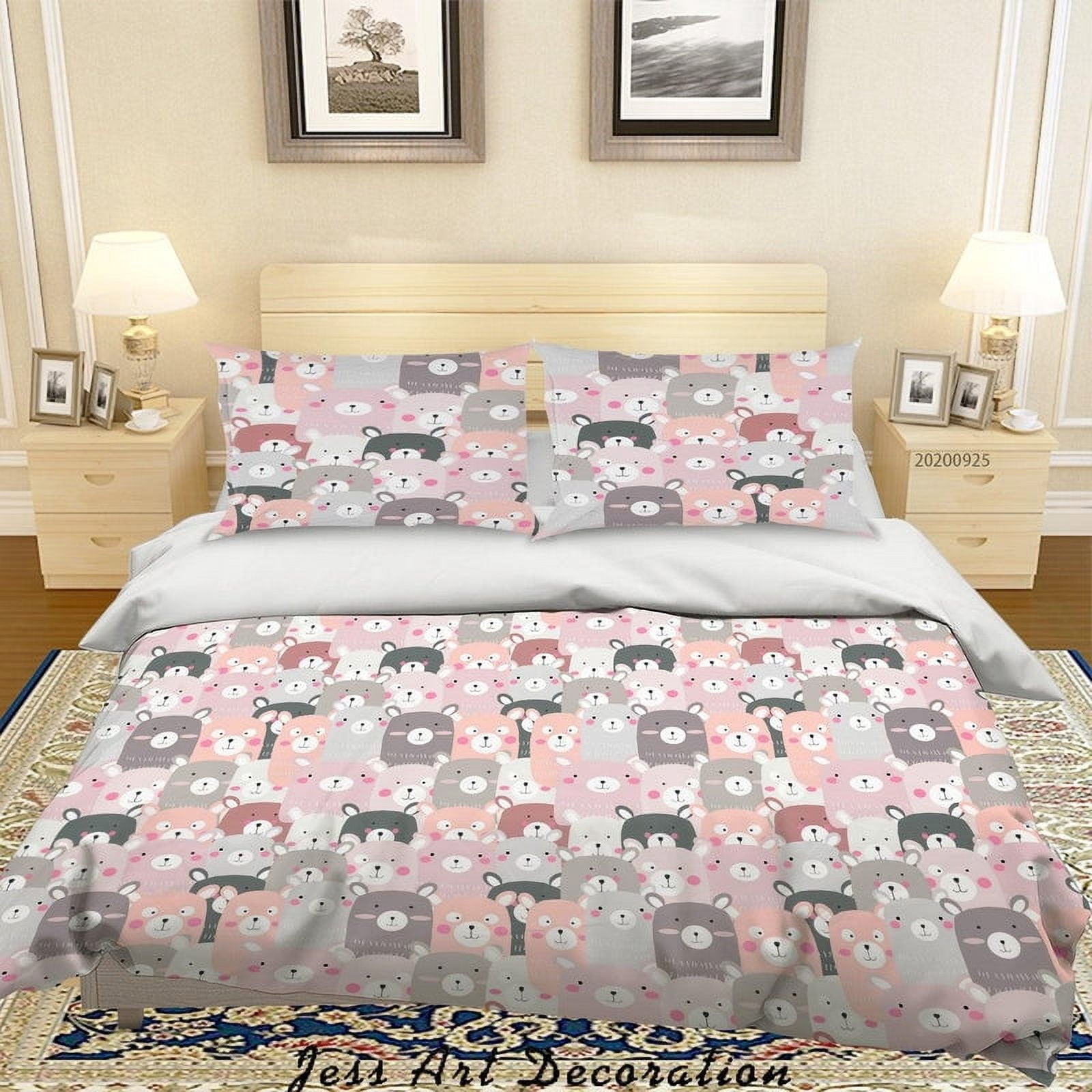 3D Dibujos animados de animales Oso Patrón Funda de edredón Set Ropa de ...