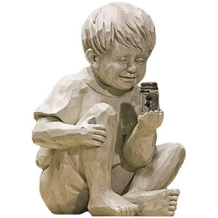 Garden Children Solar Lighted Firefly Jar Boy Statue Sculpture De Out ...