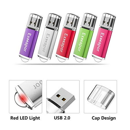 Exmapor 5 Pack USB Flash Drives 16GB Memory Stick Bulk Storage Thumb ...