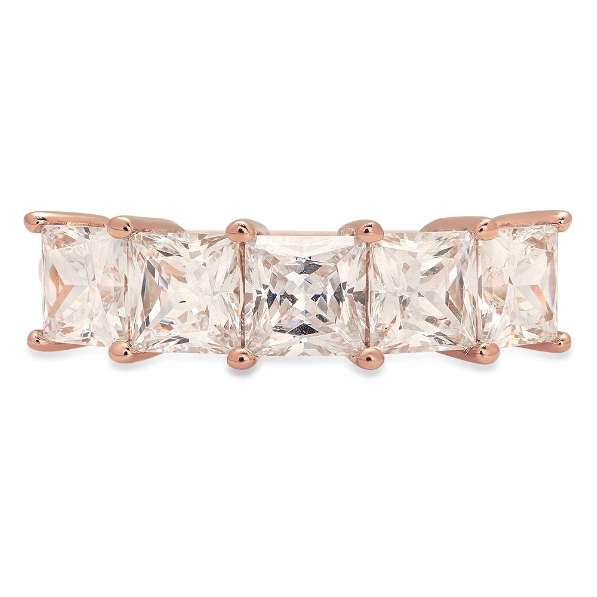 3.75 ct Princess Cut Genuine Cultured Diamond SI1-SI2 J-K Solid Real 14K Rose Gold Eternity ...