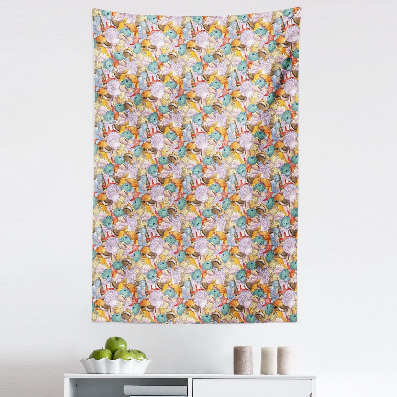 Shells Tapestry, Pile of Hand Drawn Seashellsssortment of Various Types ...