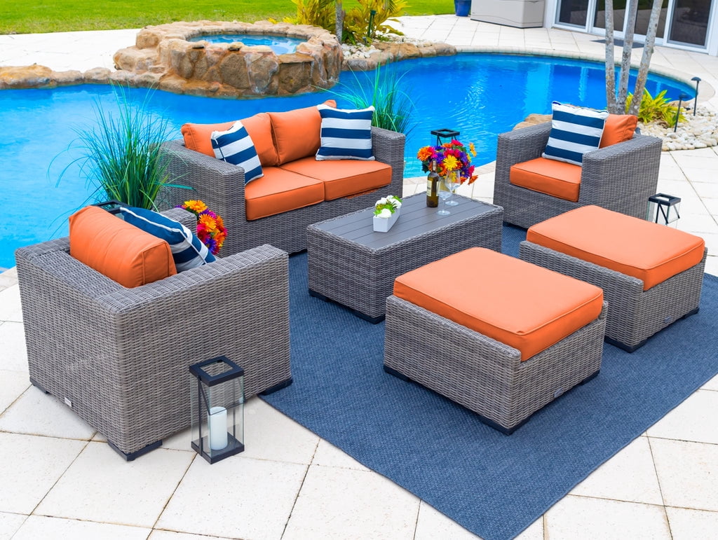 Tuscany 6-Piece M Resin Wicker Outdoor Patio Furniture Lounge Sofa Set with Loveseat, Two ...