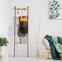 5-Tier Blanket Ladder with 10 Hooks, Wall-Leaning Bamboo & Metal ...