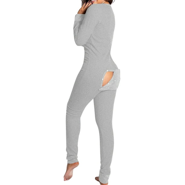 Womens Onesie Pajamas Sexy Butt Flap Pajamas Deep V Jumpsuit Bodycon