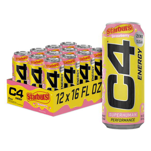 C4 Energy Drink, Starburst Strawberry, Sugar Free, Carbonated Pre ...