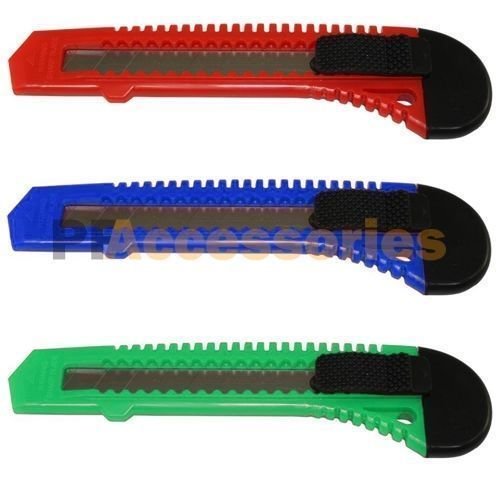 Pack of 3 Heavy Duty 15cm Utility Knife Box Cutter Snap Off Razor Blade ...