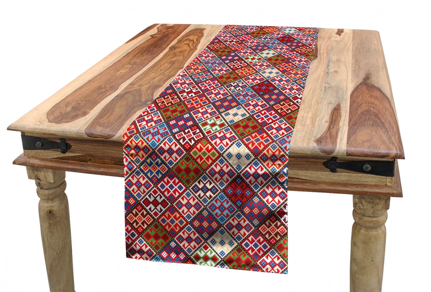 Colorful Table Runner, Various Skewed Square Nomadic Rug Looking ... Colorful Table Runner, Various Skewed Square Nomadic Rug Looking ...