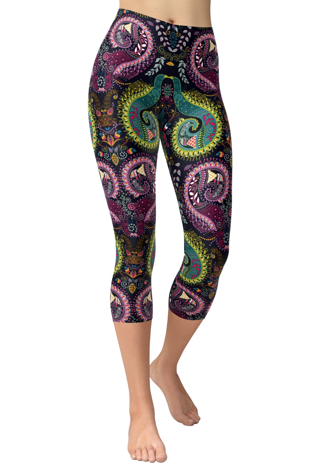 ViV Collection Regular Size Printed Brushed Capris (Paisley Wildlife ...