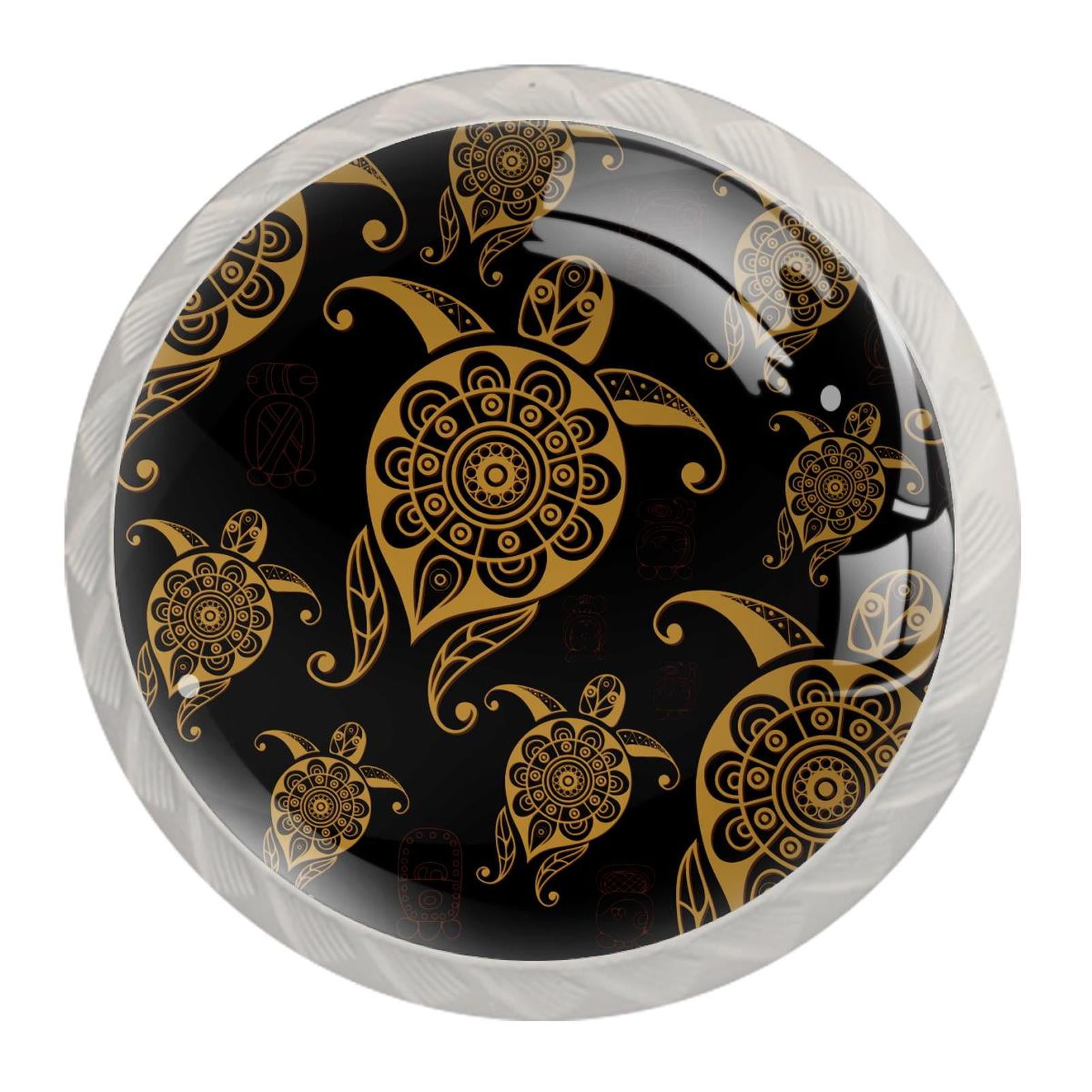 Boho Golden Sea Turtle Tortoise Round Glass Drawer Handles Knobs Pulls ...
