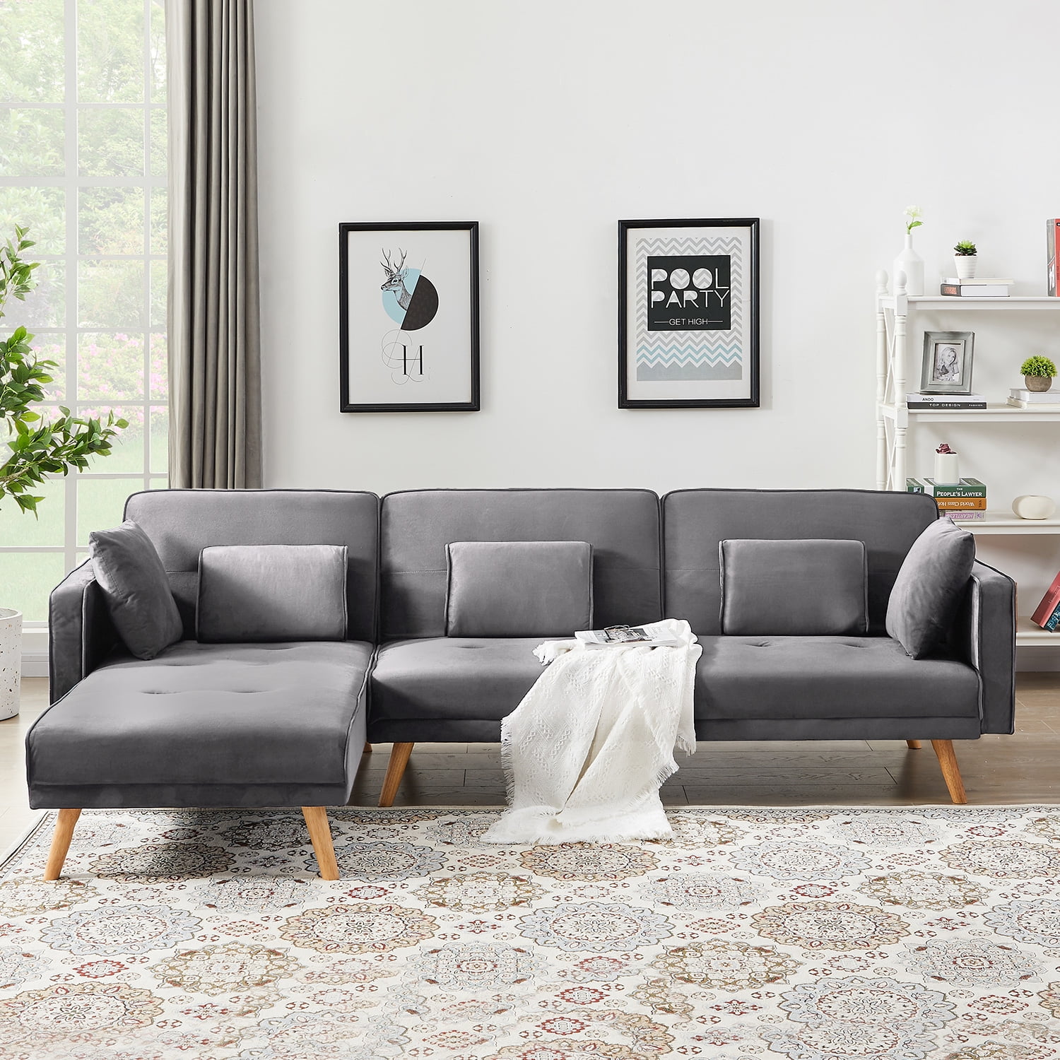 Zechuan Sectional Convertible Sofa Bed with Left Chaise and Pillows - L ...