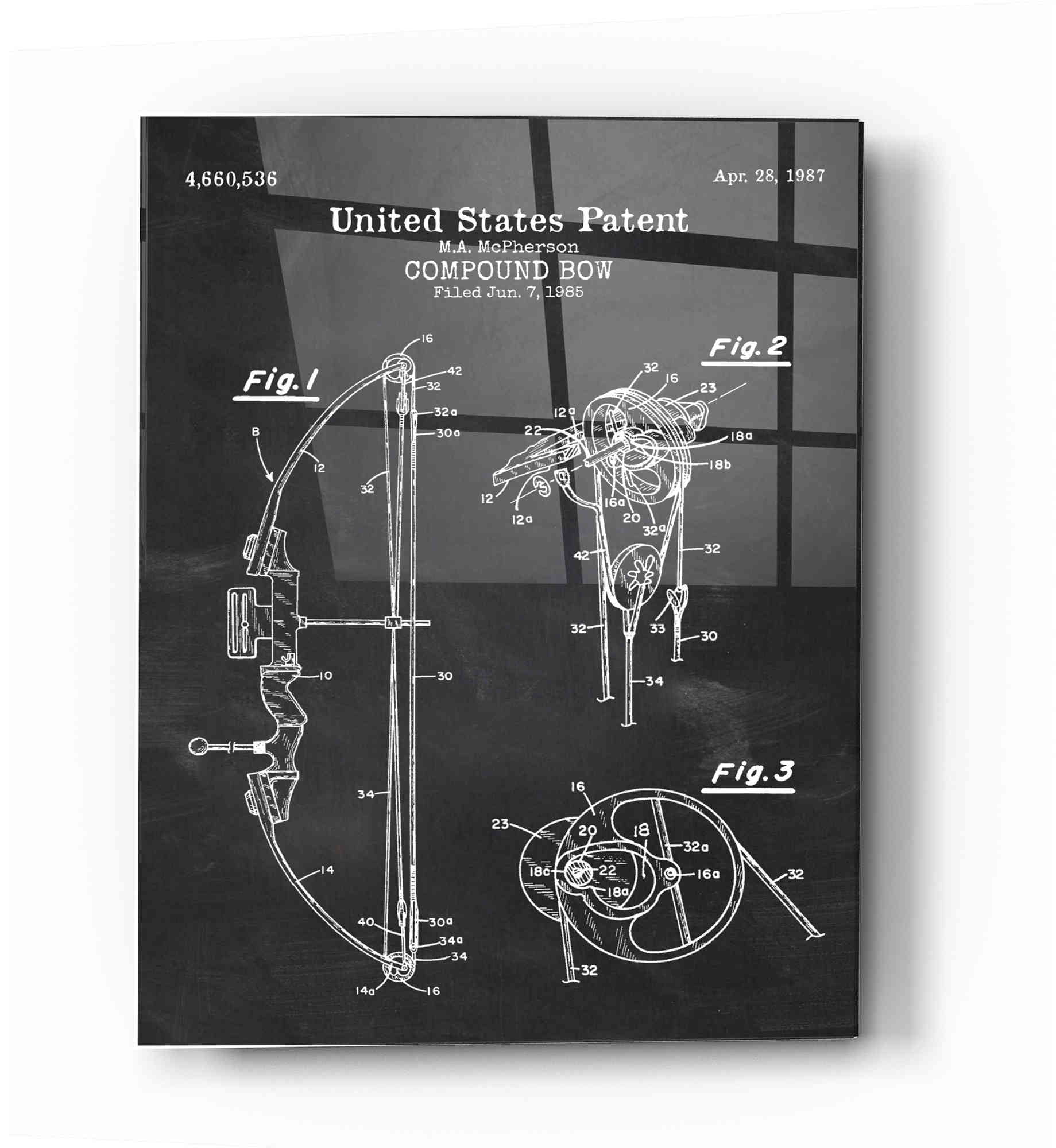 Epic Art 'Compound Bow Blueprint Patent Chalkboard' Acrylic Glass Wall ...