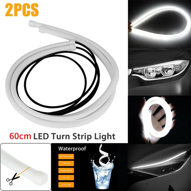 EDTara 2 Pcs 60cm Car Led Drl Light Strip 6000k 12v Monochrome White Blue Red Yellow Daytime ...