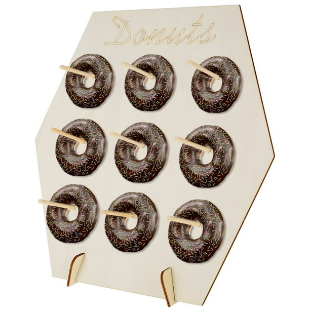 OUSITAID Wooden Donut Stand Doughnut Holder with 9 Support Bars ...