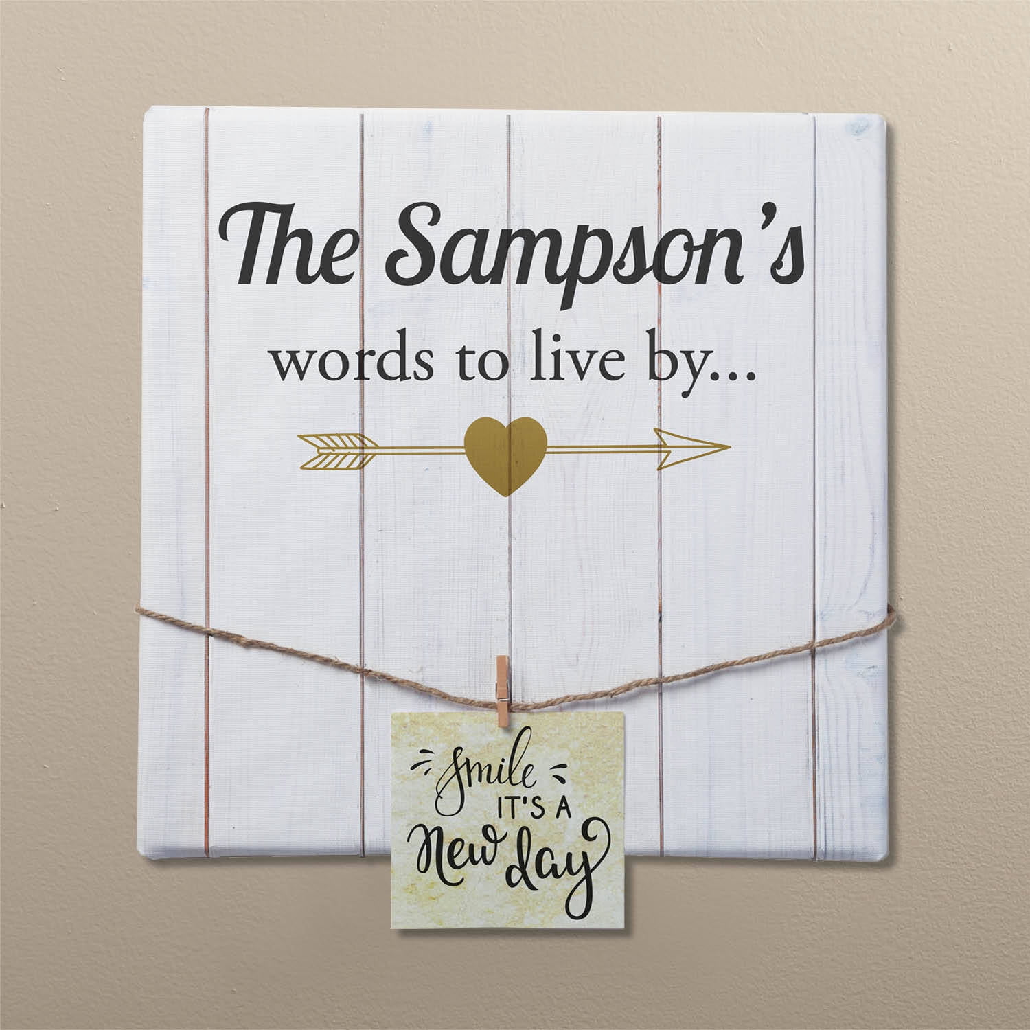 Words To Live By Personalized 12" x 12" Canvas with Photo Clips ...