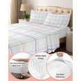 4 Piece Queen Sheet Set White Plaid Grid Sheets Set for Queen Size Bed ...