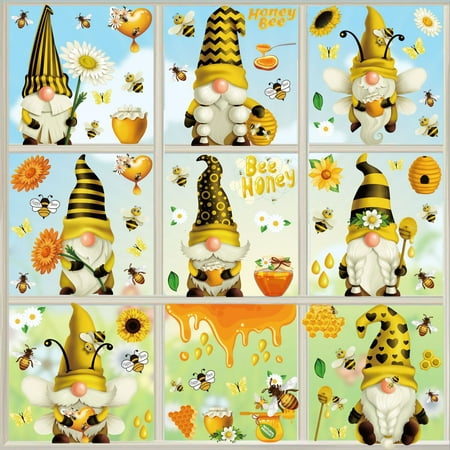 SAYDY 91PCS Honey Bumble Bee Window Clings for Glass Gnome Sunflowers ...