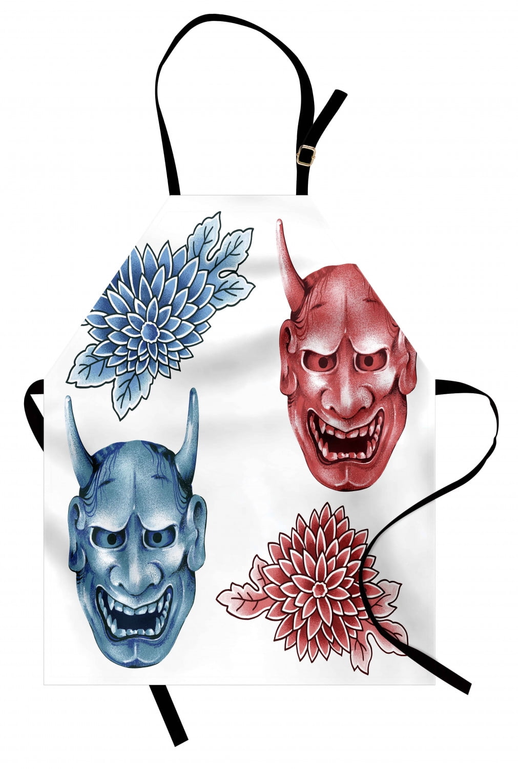 Kabuki Mask Apron Different Colored Masks of Japanese Demoness Figures ...